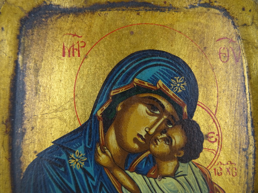 Antiek icoon Heilige Maria met Jezus - Curiosa en Kunst.nl