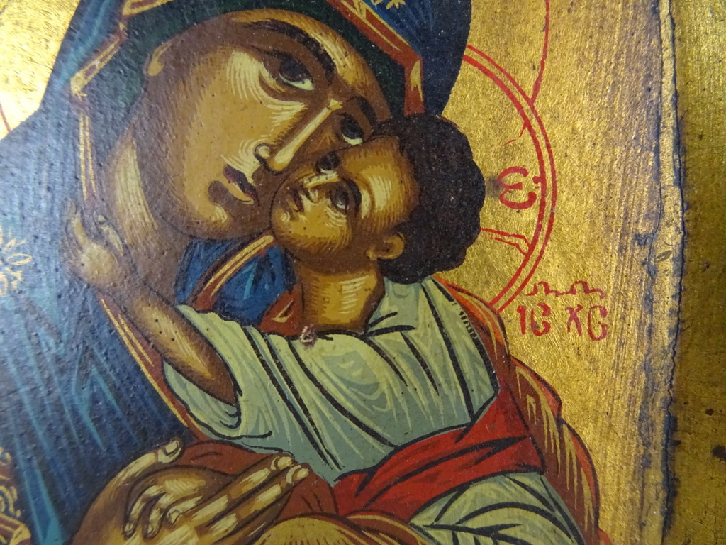 Antiek icoon Heilige Maria met Jezus - Curiosa en Kunst.nl