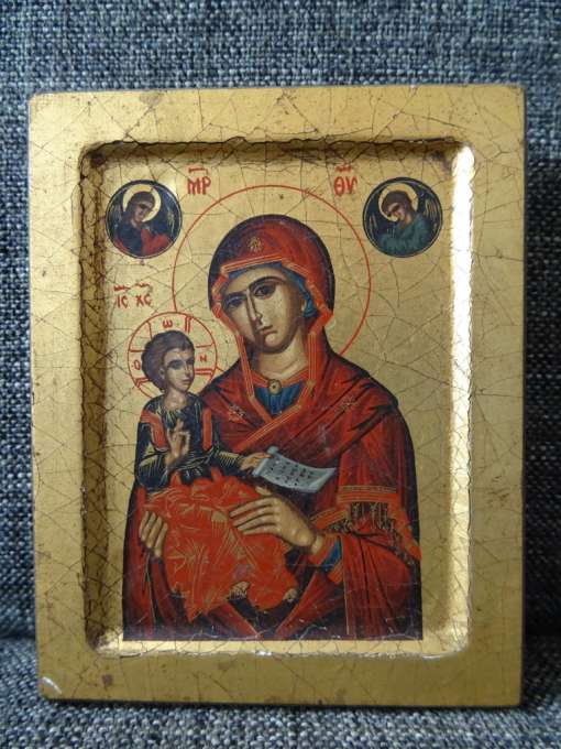 Houten icoon Maria en engelen verguld - Curiosa en Kunst.nl