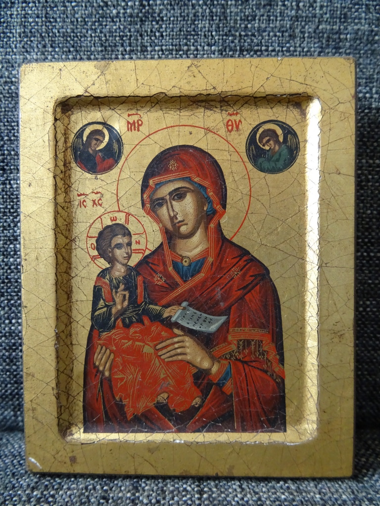 Houten icoon Maria en engelen verguld - Curiosa en Kunst.nl