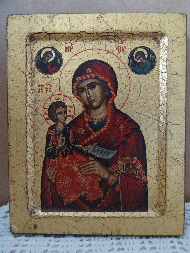 Houten icoon Maria en engelen verguld - Curiosa en Kunst.nl